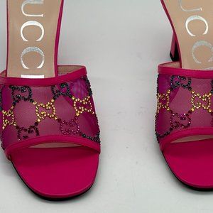 Gucci | Shoes | Gucci Gg Monogram Demi Rhinestone Crystal Mesh Mules ...